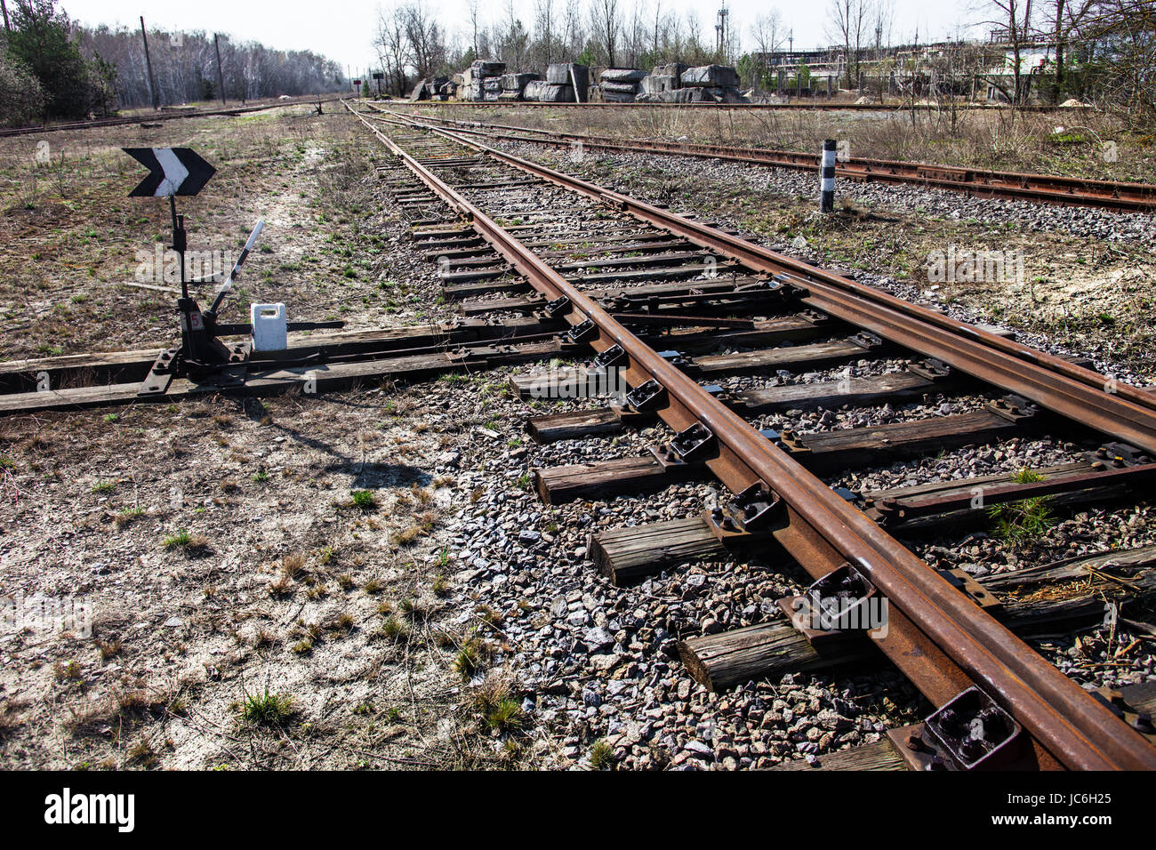 Old railroad tracks and railroad switch with point indicator Stock ...