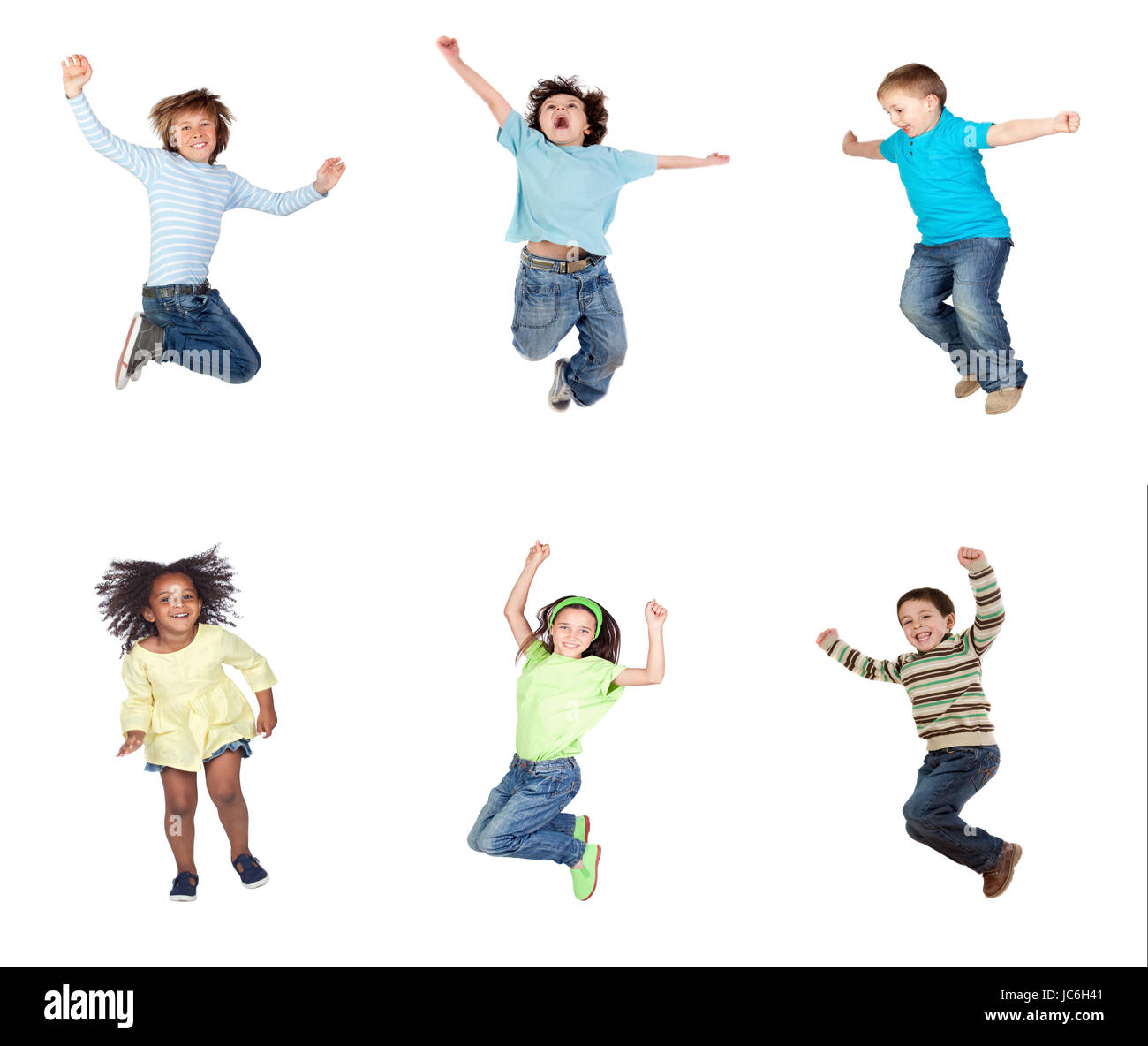 Happy children jumping isolated on a white background Stock Photo - Alamy