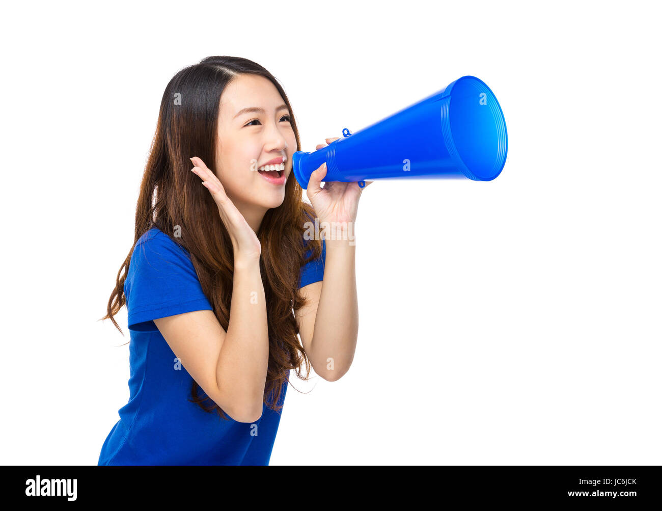 Woman shout with megaphone Stock Photo - Alamy