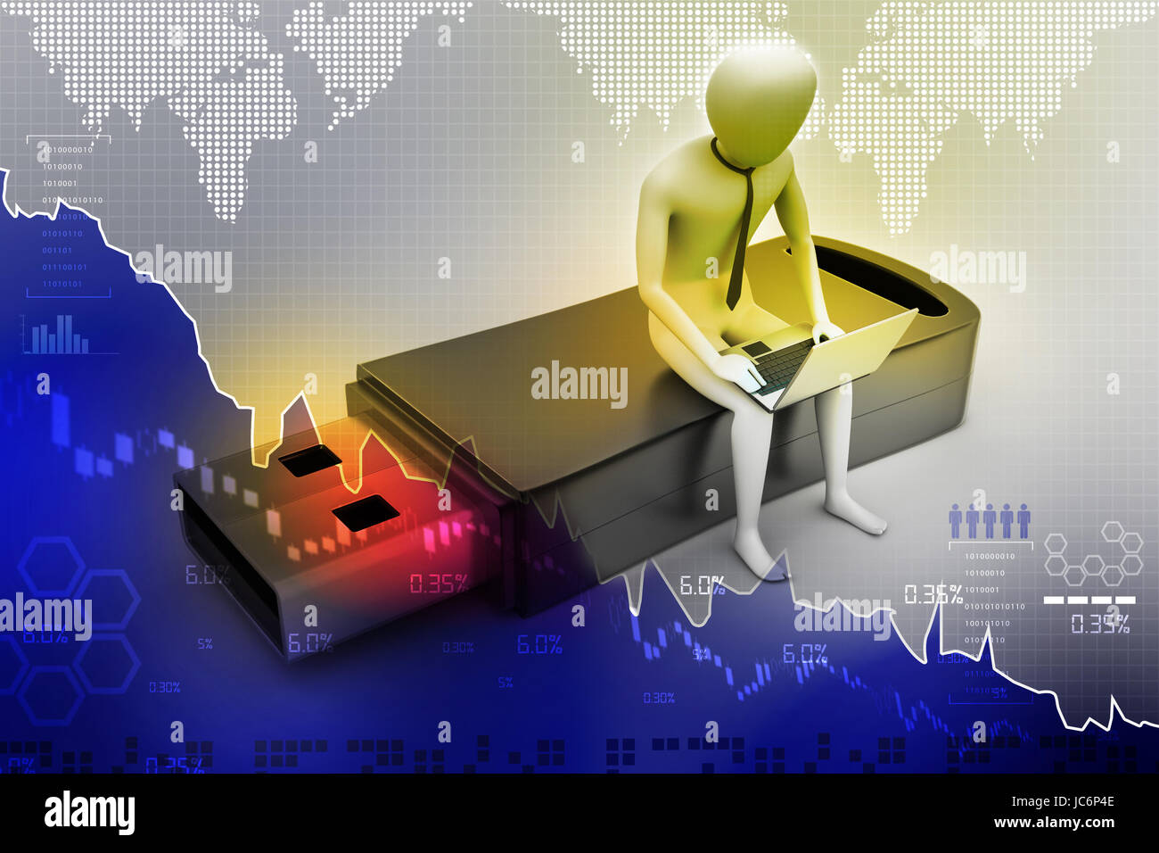 3d man and laptop sitting usb Stock Photo - Alamy
