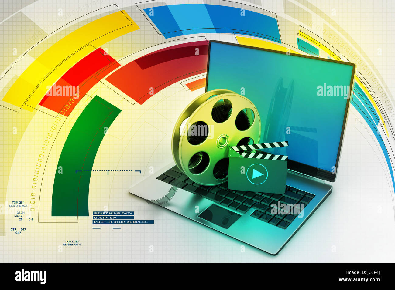 Laptop with reel Stock Photo - Alamy
