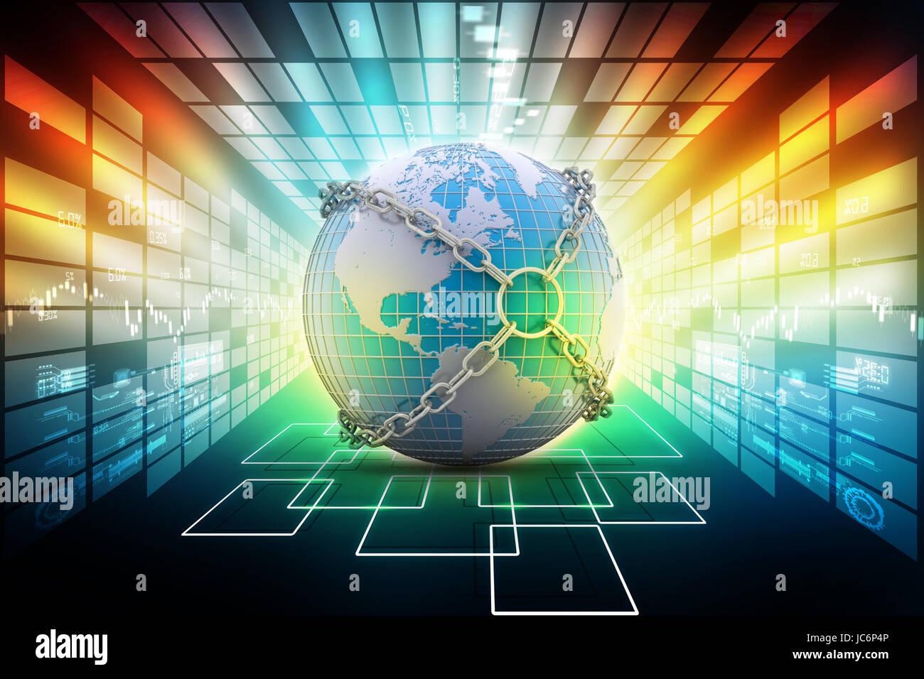 Earth globe close in chain Stock Photo - Alamy