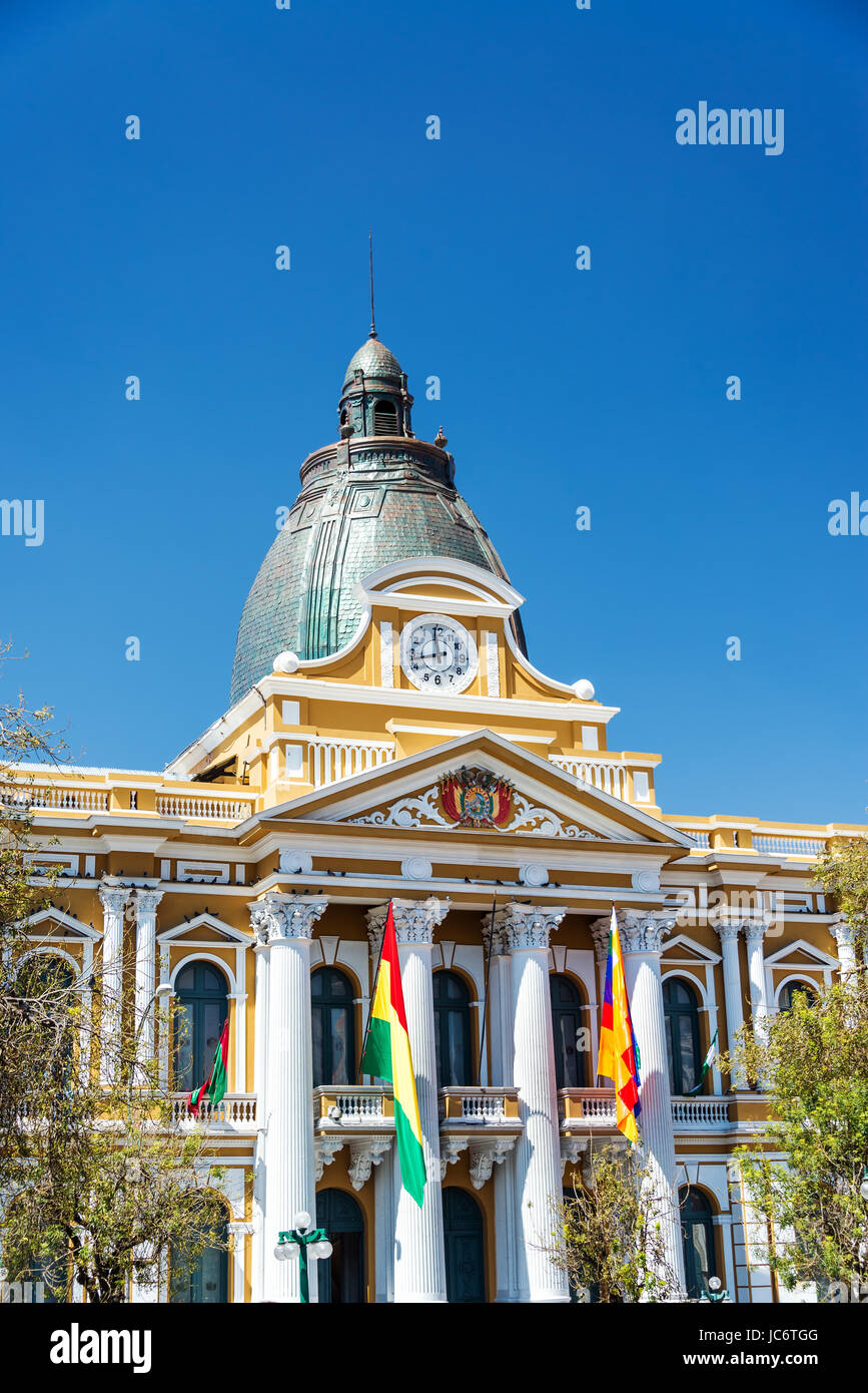 Vertical view of the legislature building in La Paz, Bolivia Stock ...