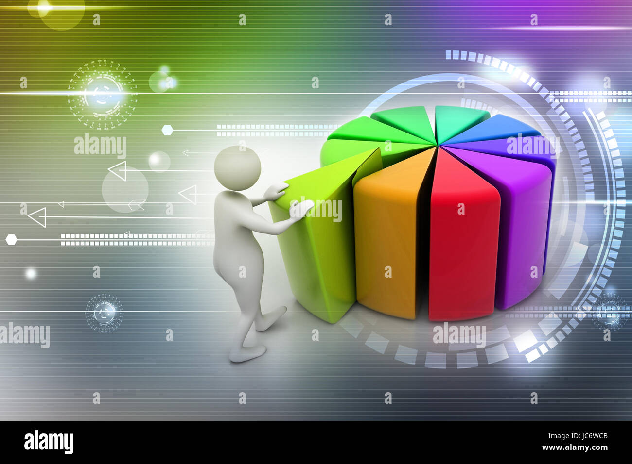 3d man pushing red peace of pie chart Stock Photo - Alamy