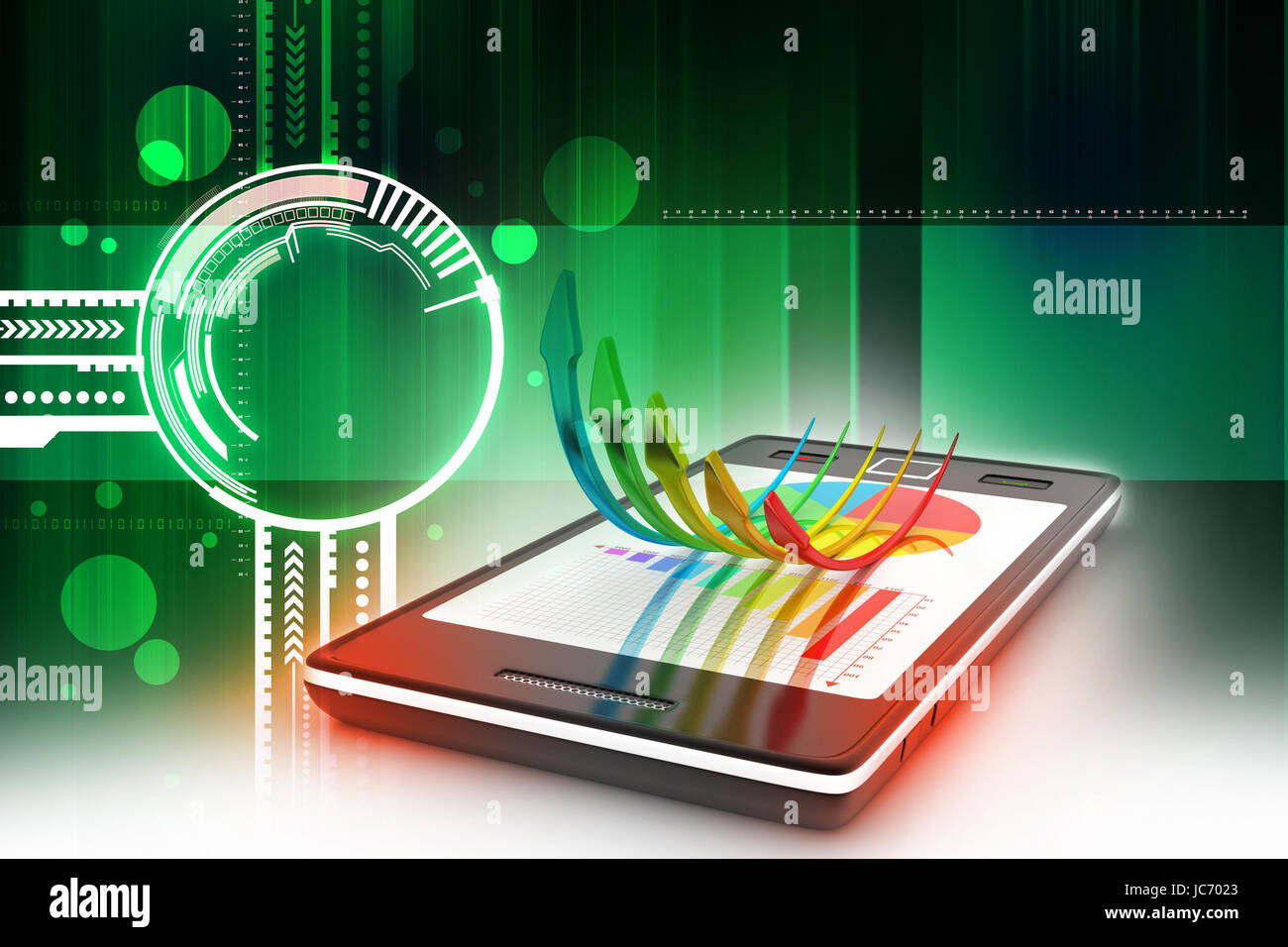 Smart phone showing a growth graph and a pie chart Stock Photo - Alamy