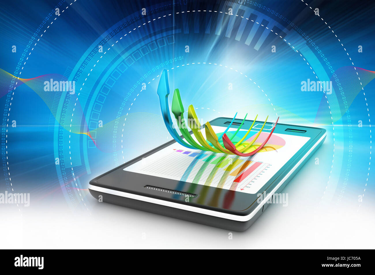 Smart phone showing a growth graph and a pie chart Stock Photo - Alamy
