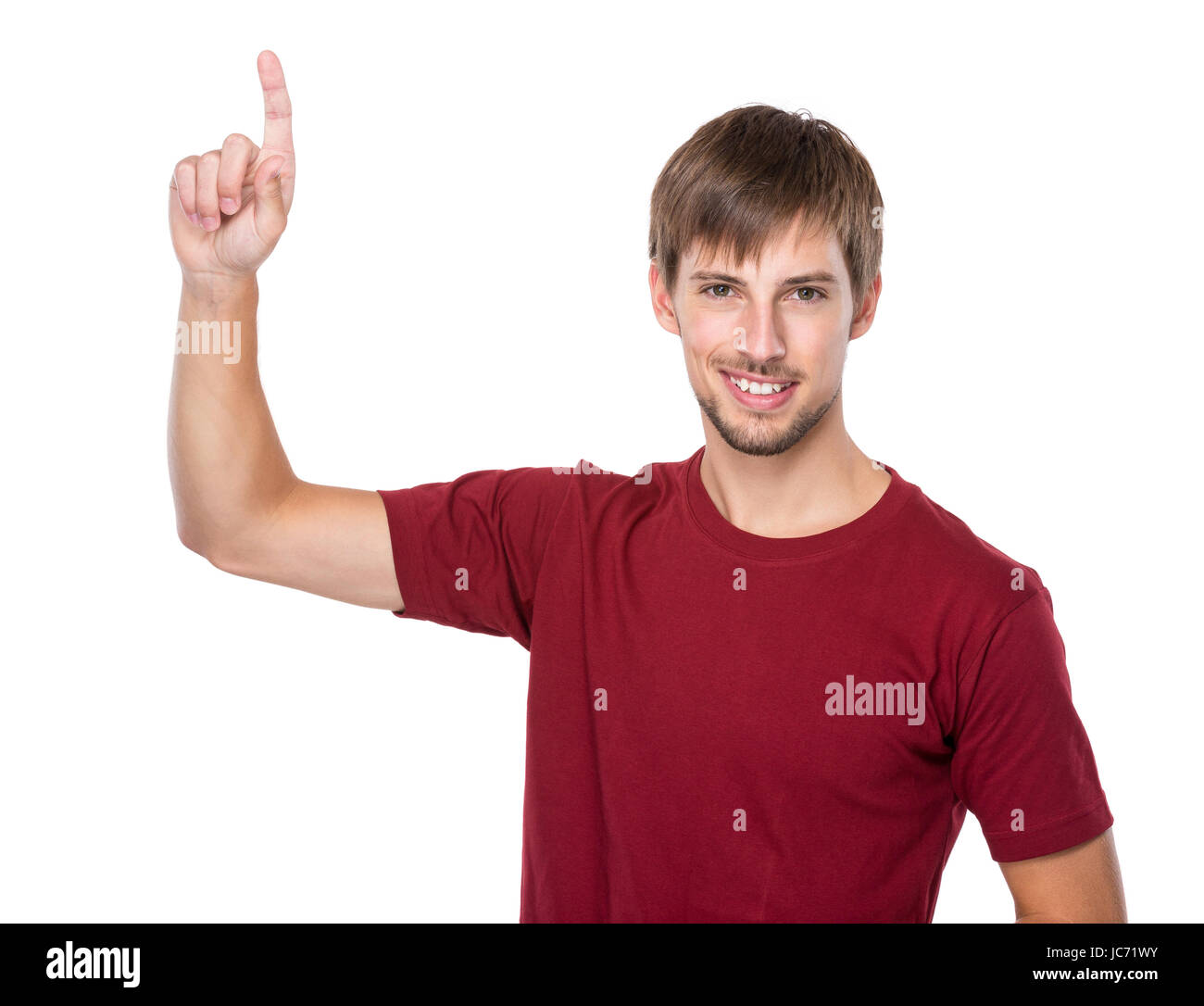 Man with finger point up Stock Photo - Alamy