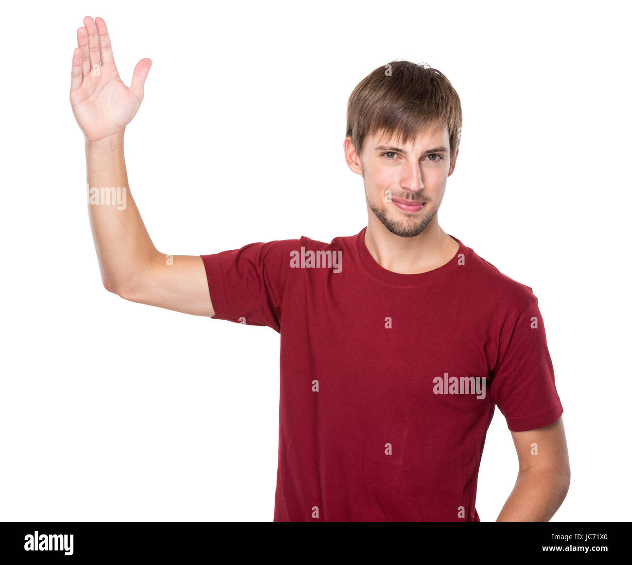 Man with hand up Stock Photo - Alamy