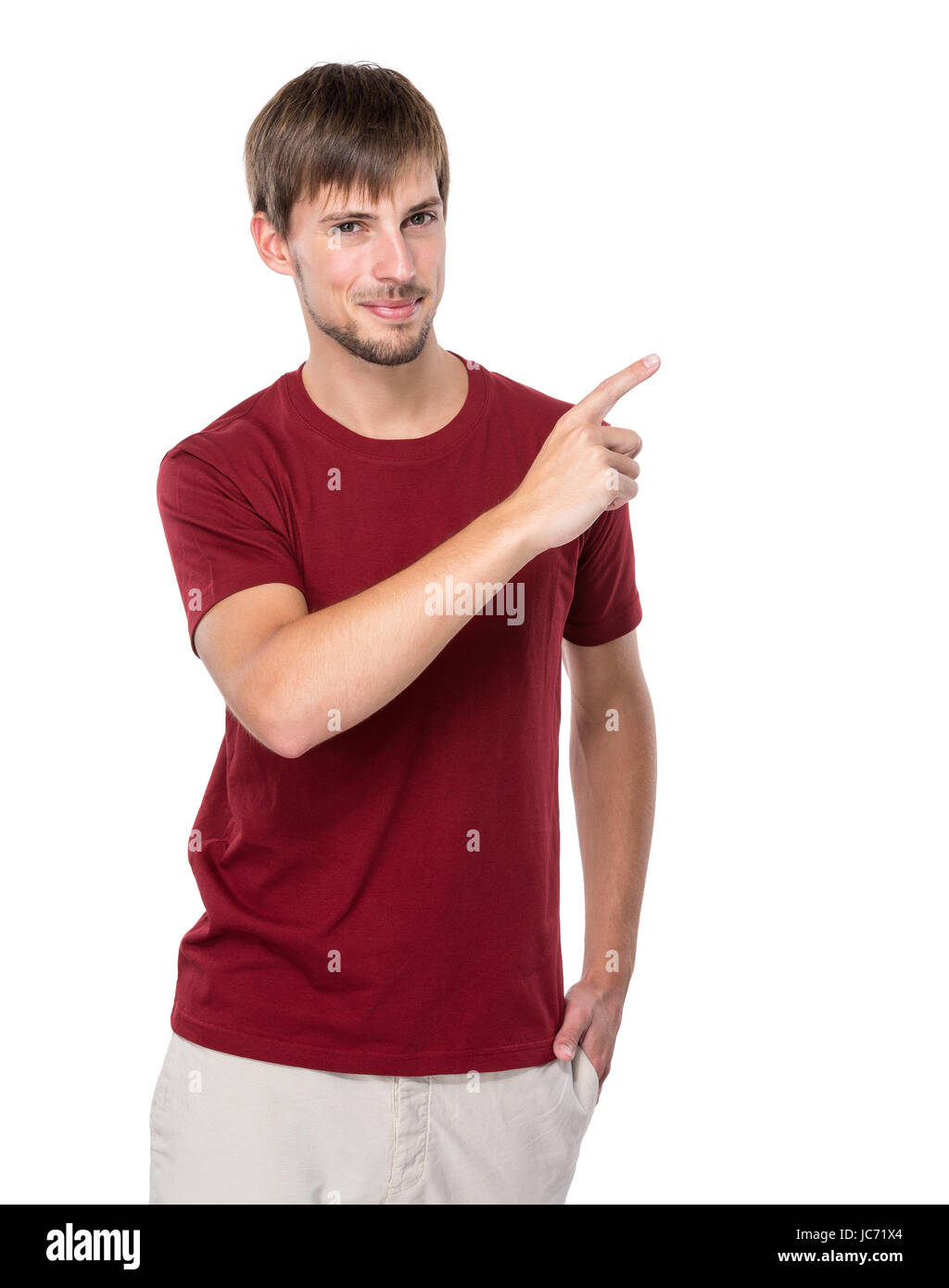 Caucasian man with finger up Stock Photo - Alamy