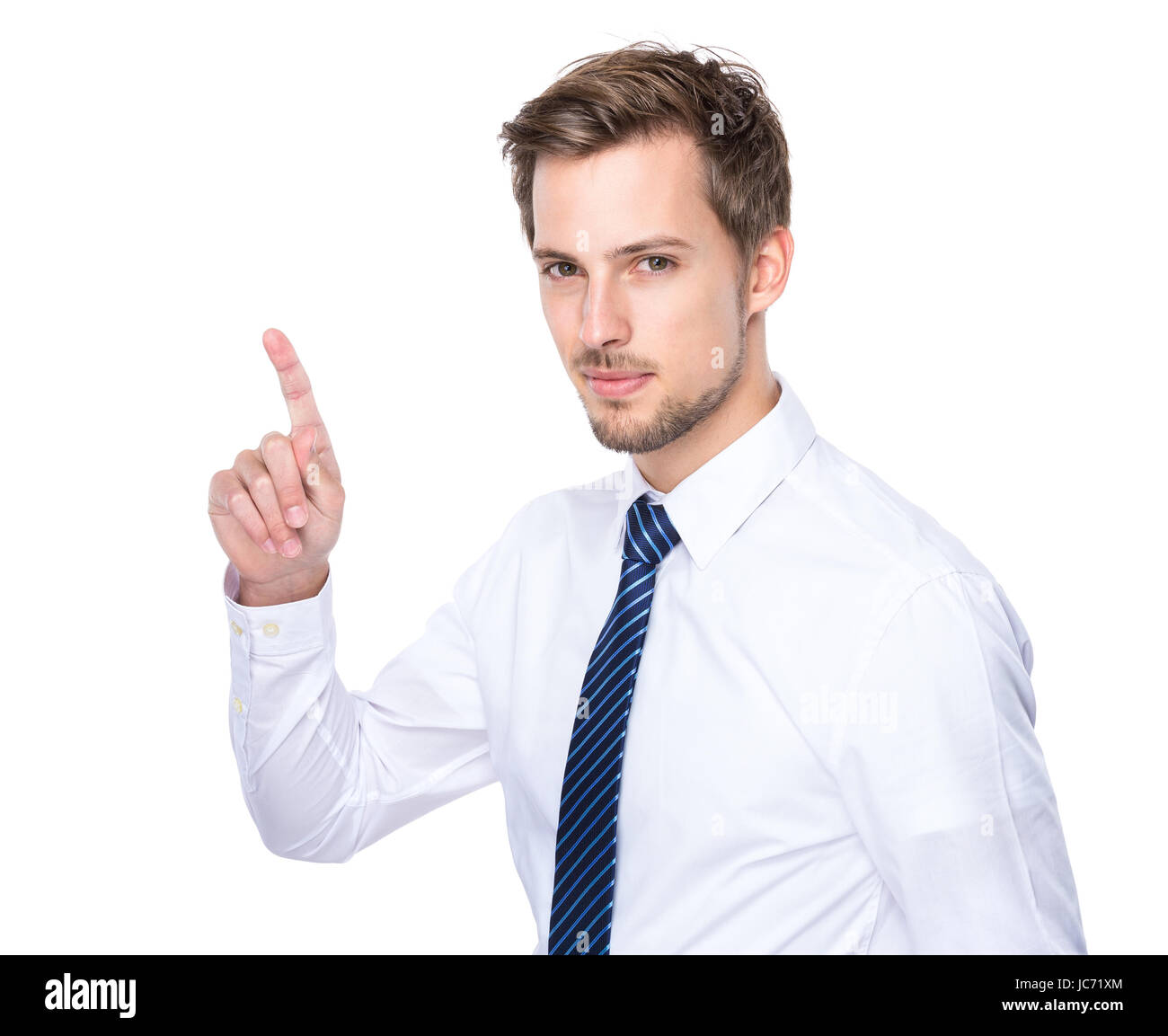 European businessman with finger up Stock Photo - Alamy