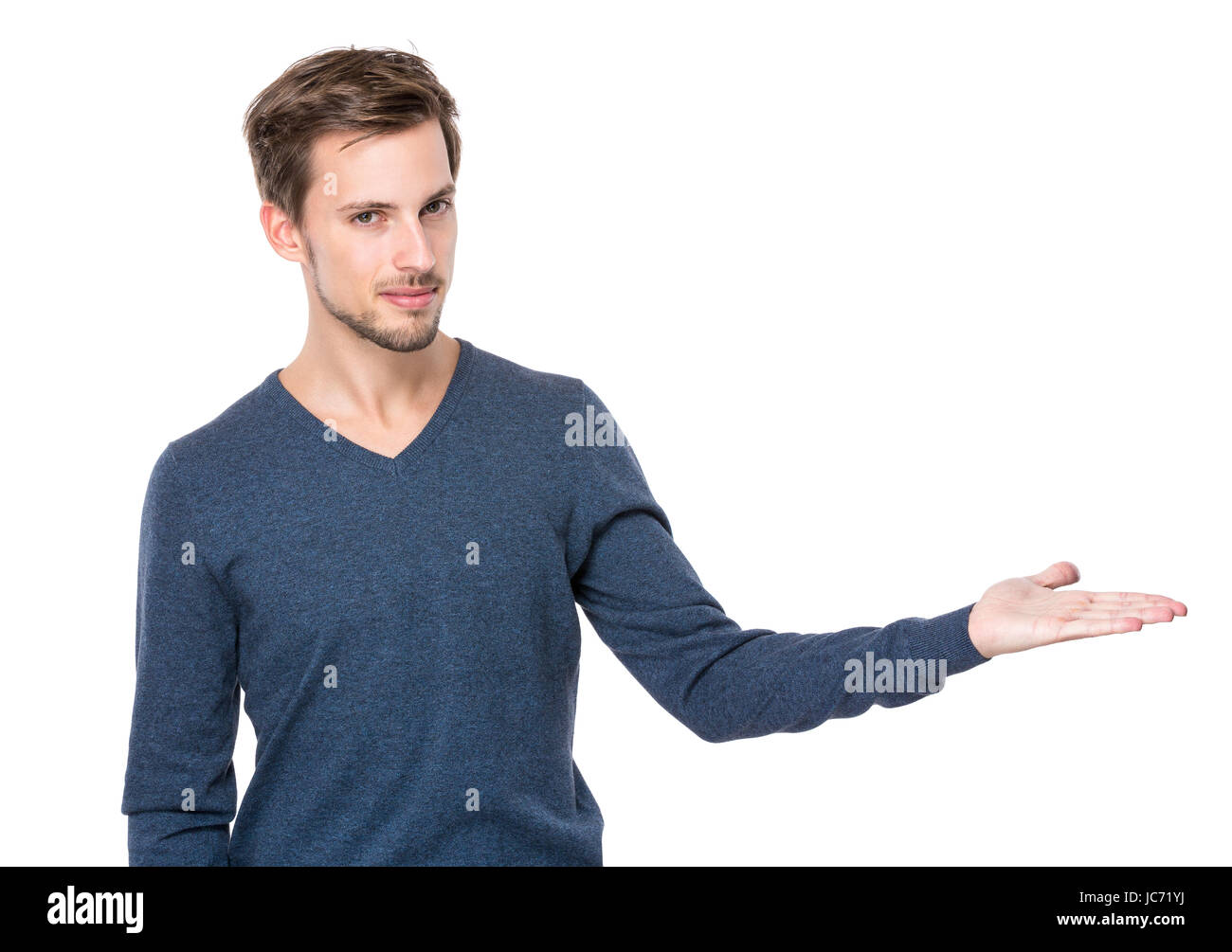 European man with hand presentation Stock Photo - Alamy