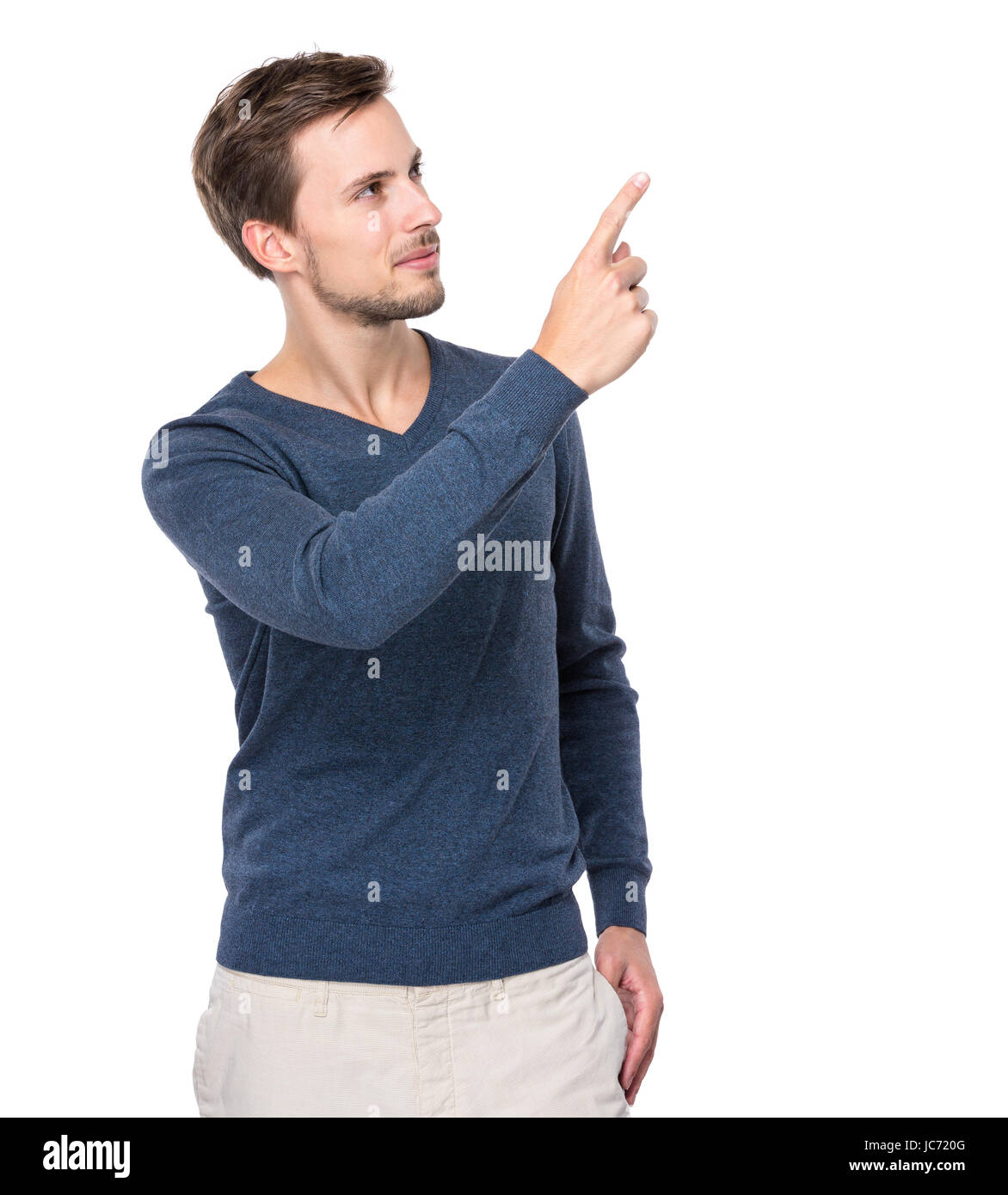 European man look at the finger point up Stock Photo - Alamy
