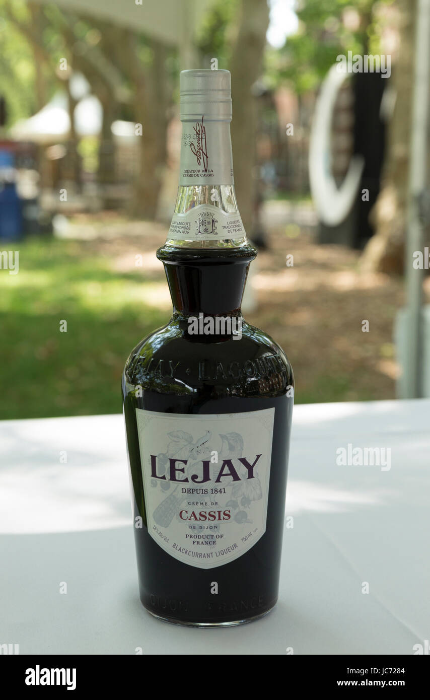 New York, NY - June 10, 2017: LeJay creme de Cassis blackberry liquor ...