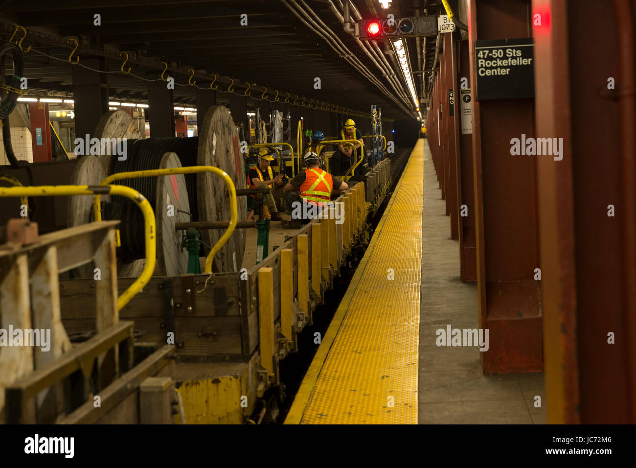 New York, NY - June 11, 2017: MTA repair train delivers cables for ...