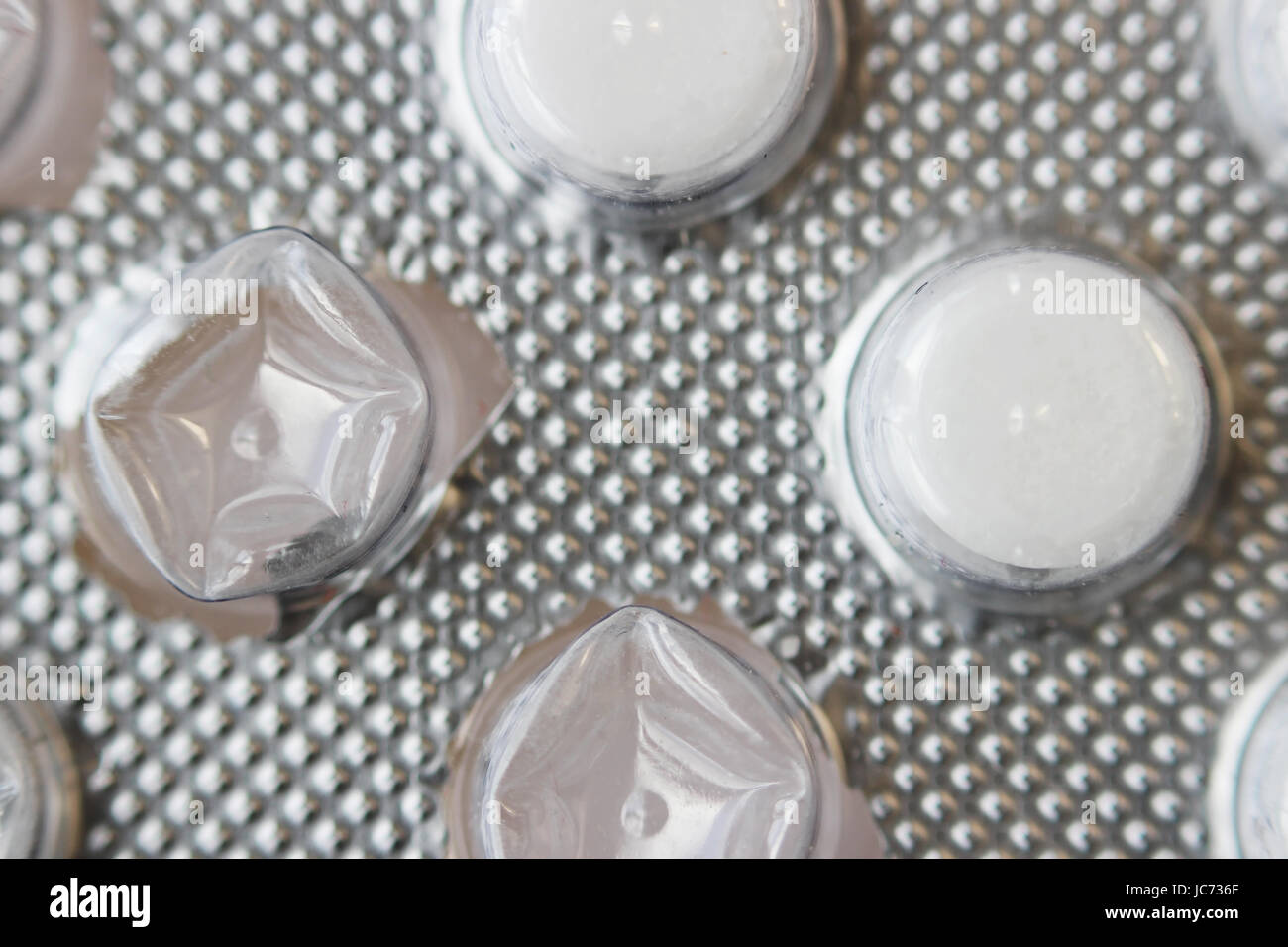 Macro photo many white small tablets in blister push-trough pack Stock ...