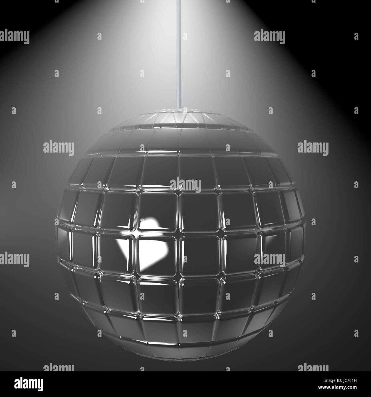 Mirrorball illuminated from above in darkness, 3d render Stock Photo ...