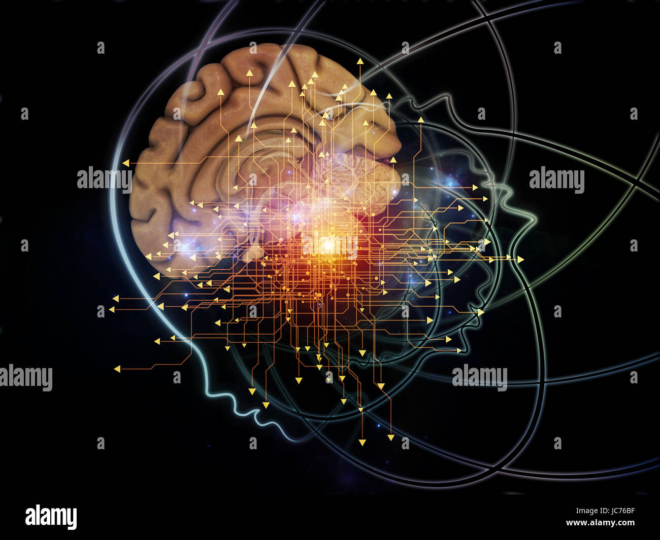 Human Mind series. Abstract design made of brain, human outlines and ...