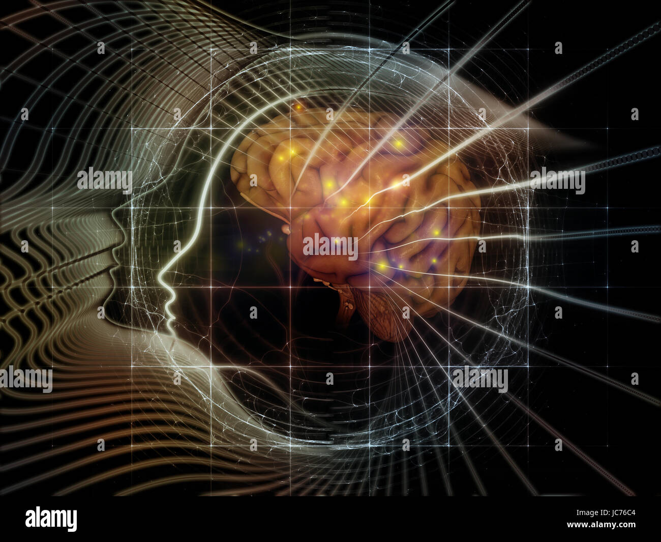 Human Mind series. Abstract arrangement of brain, human outlines and ...