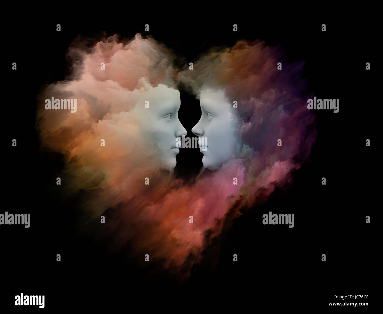 Dreaming Heart series. Backdrop composed of Human profiles connected by ...