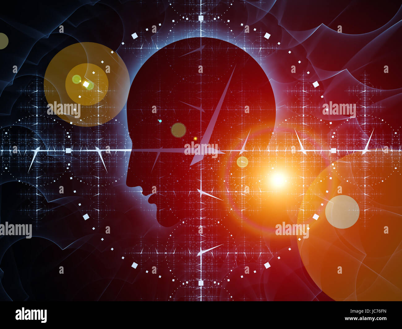 Mind Time series. Graphic composition of Human profile, clock and ...