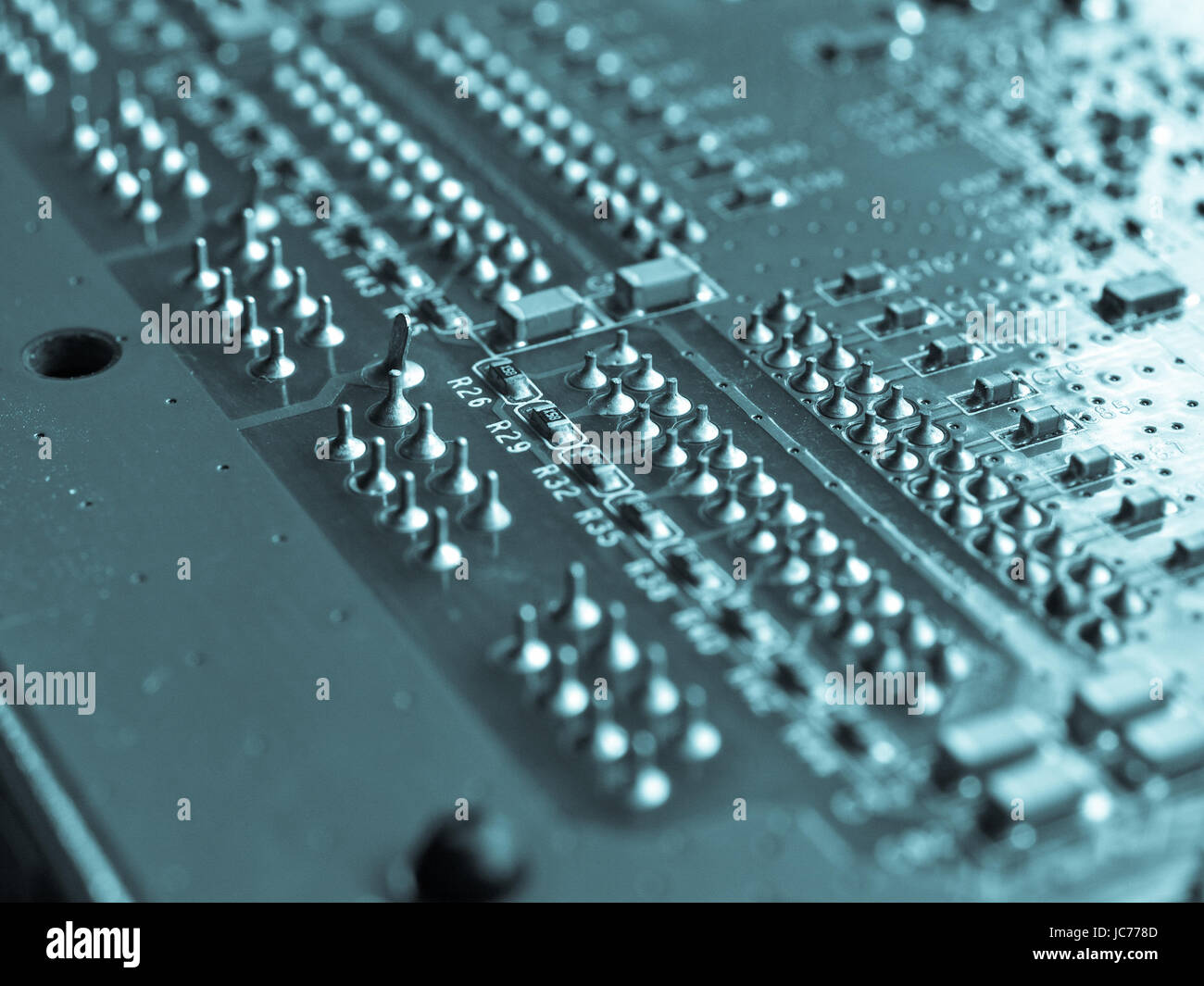 Detail of an electronic printed circuit board - cool cyanotype Stock ...
