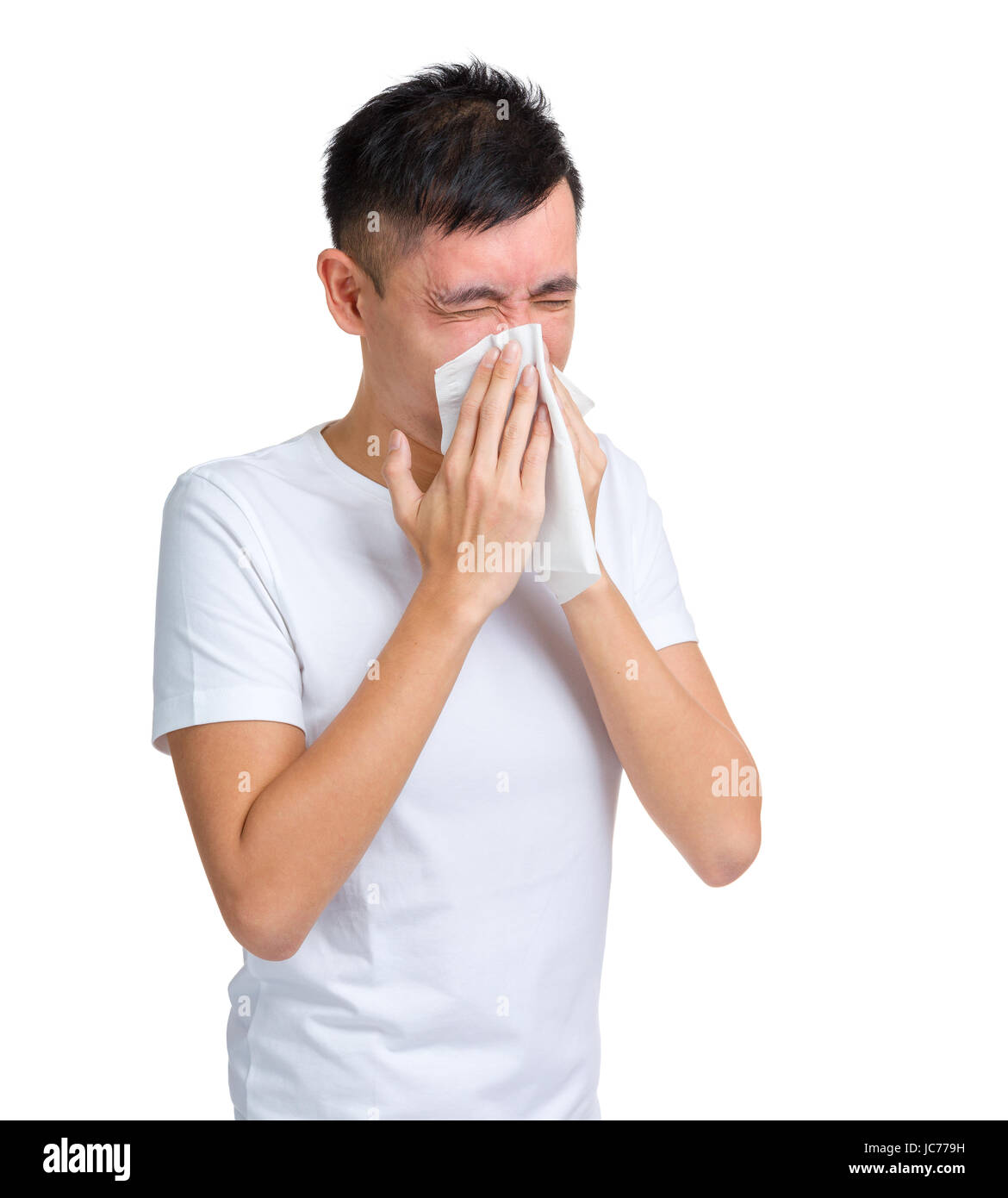 Asian man get cold Stock Photo - Alamy