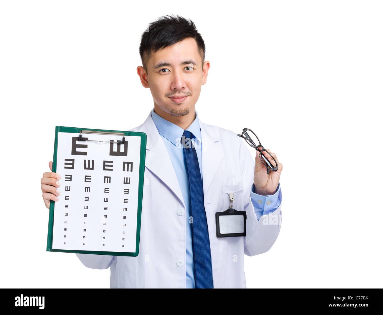 Oculist hold with eye chart and glasses Stock Photo - Alamy