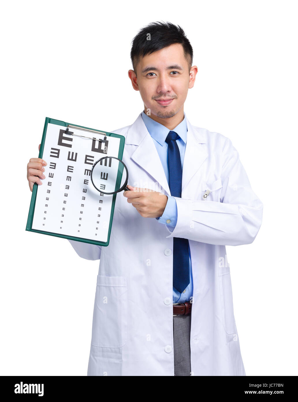 Doctor with eye chart and magnifying glass Stock Photo - Alamy