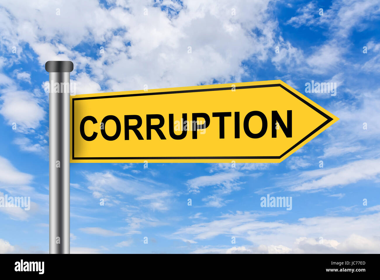 corruption words on yellow road sign on blue sky Stock Photo - Alamy