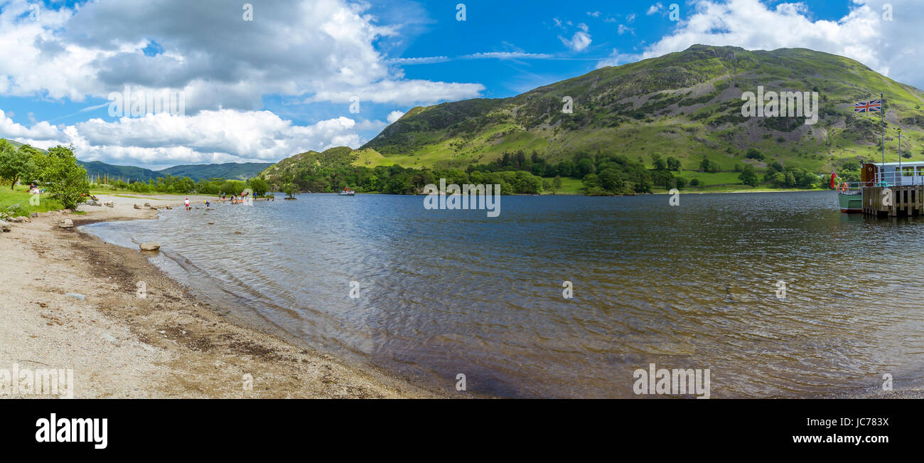 A panoramic view of the Lake and surrounding mountains at Glenridding ...