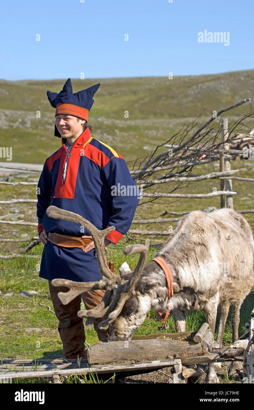 Lapplander and reindeer Stock Photo - Alamy