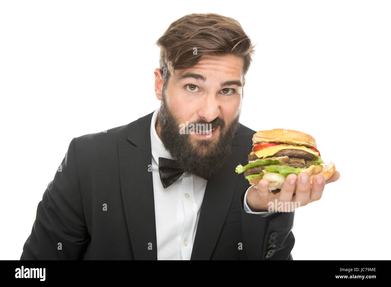 man in suit and burger Stock Photo - Alamy