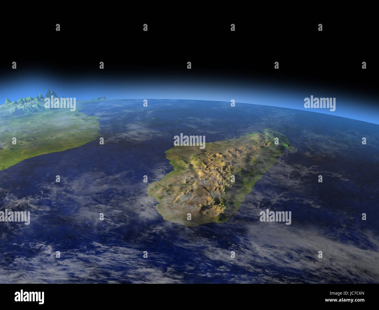 Madagascar from Earth's orbit in space. 3D illustration with detailed ...