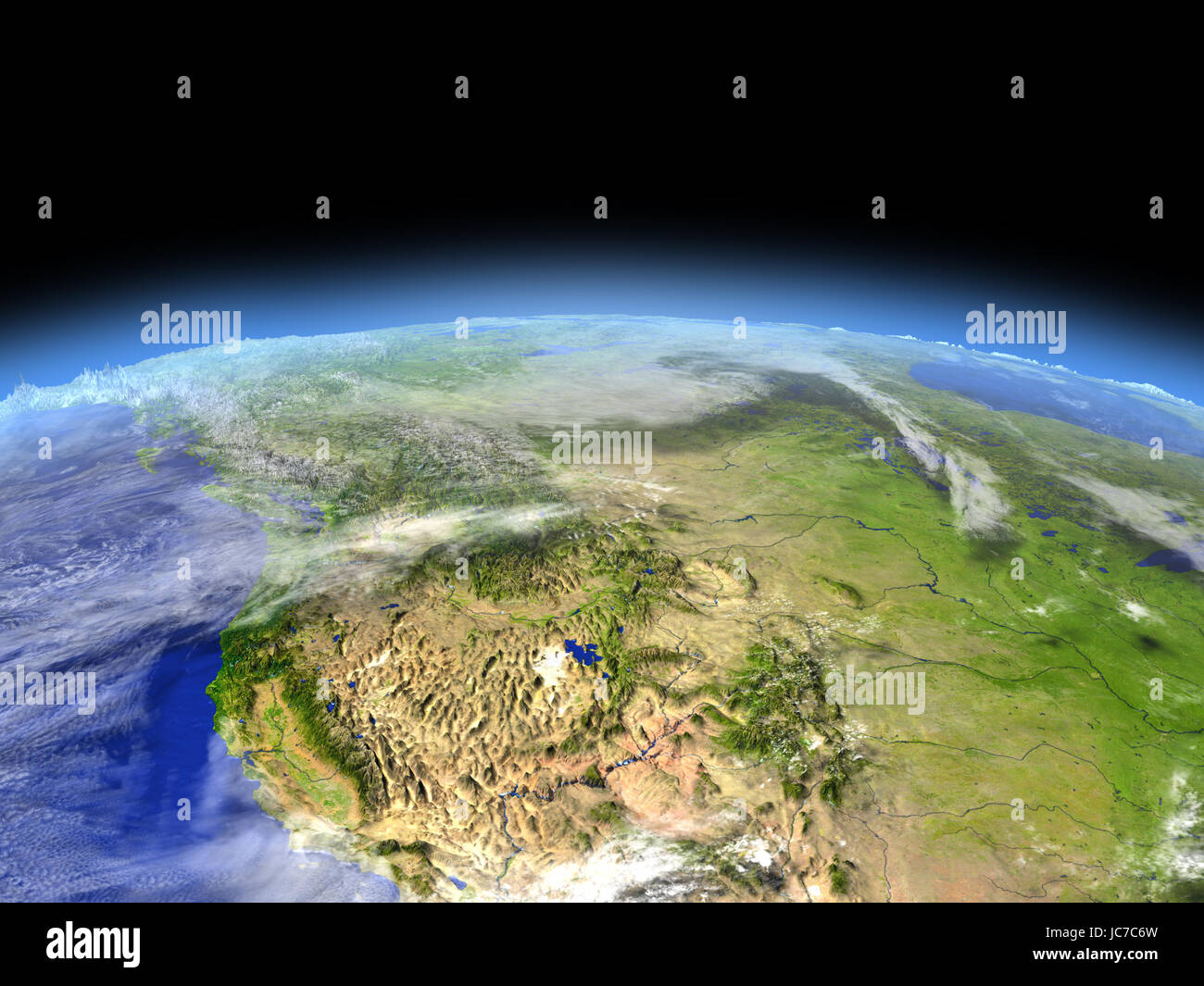 California from Earth's orbit in space. 3D illustration with detailed ...