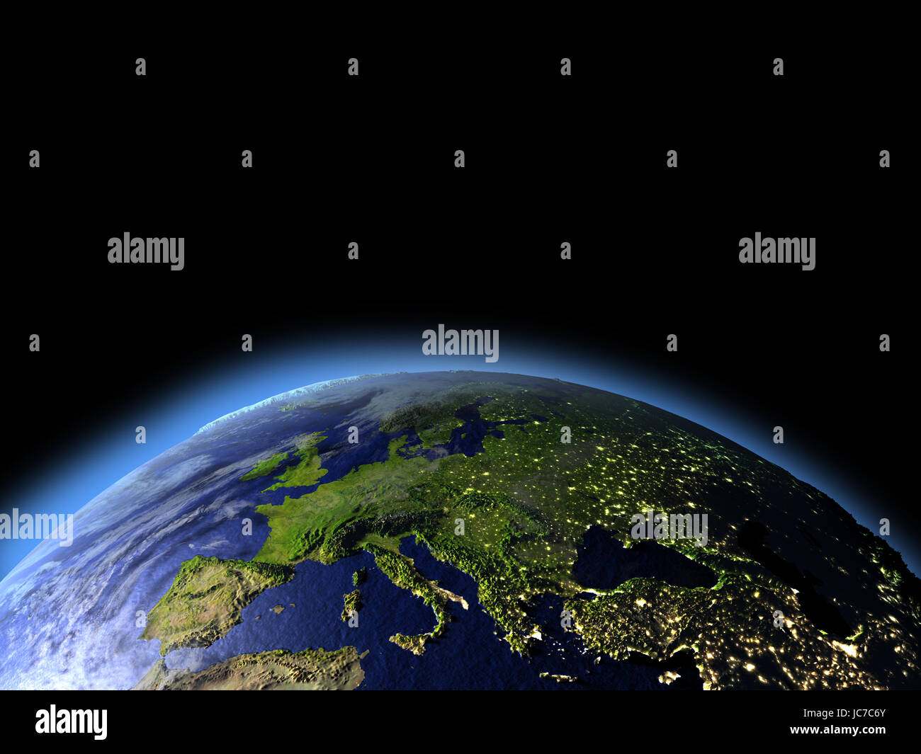 Europe from Earth's orbit in space. 3D illustration with detailed ...