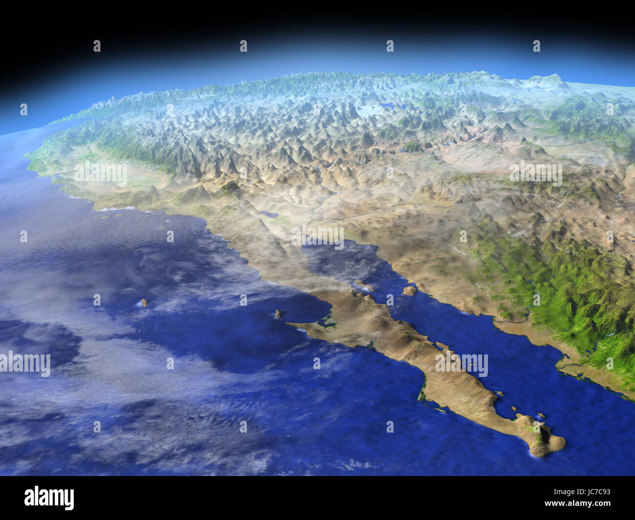 Californian peninsula from Earth's orbit in space. 3D illustration with ...