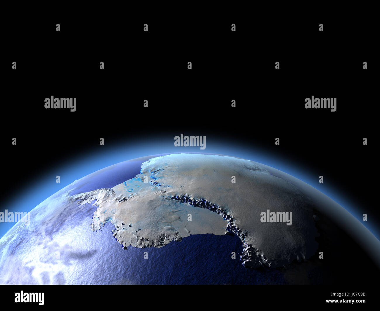 Antarctica from Earth's orbit in space. 3D illustration with detailed ...