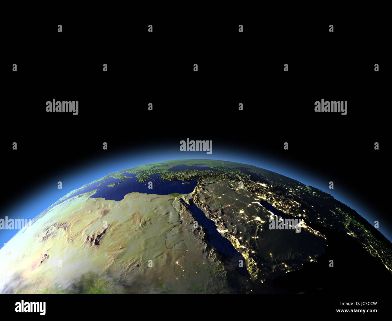 Middle East from Earth's orbit in space. 3D illustration with detailed ...