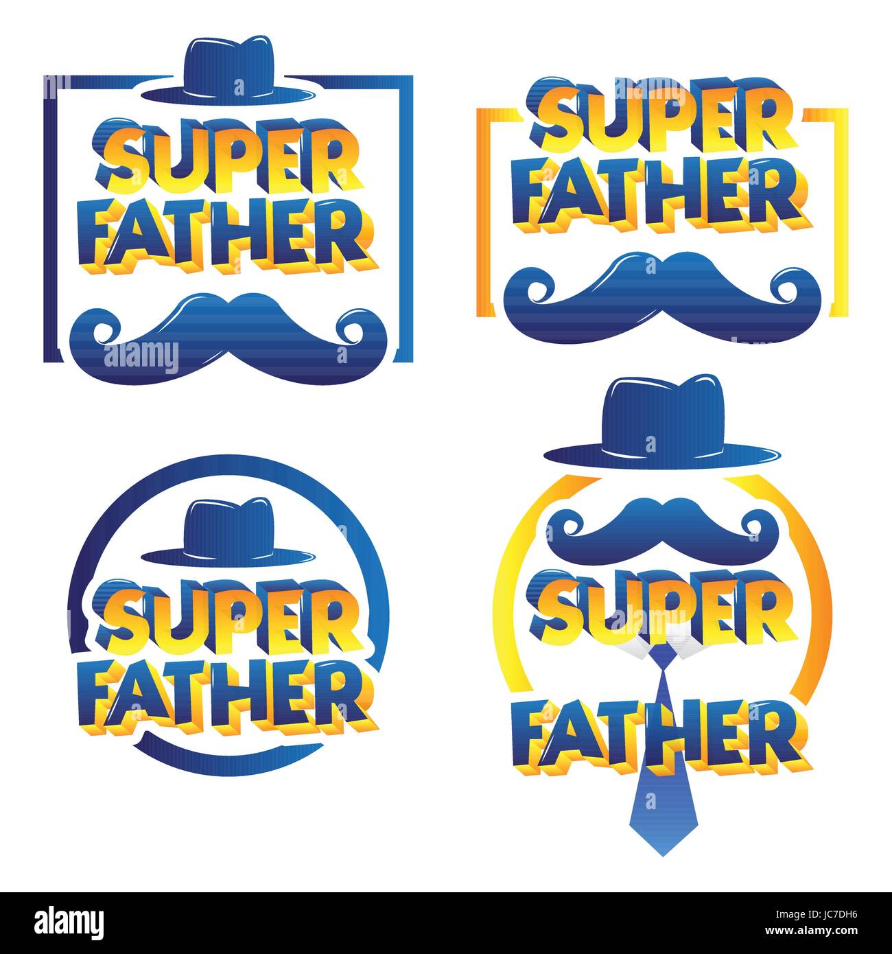 Vector illustrated banner, greeting card set with Super Father text ...