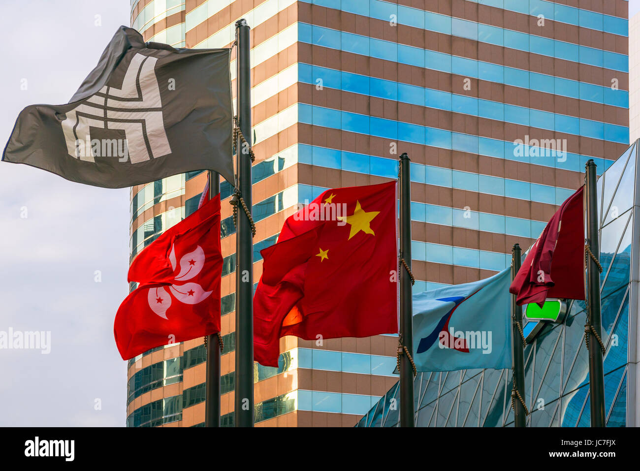 Flags, The Forum, Exchange Square, Hong Kong Stock Photo - Alamy