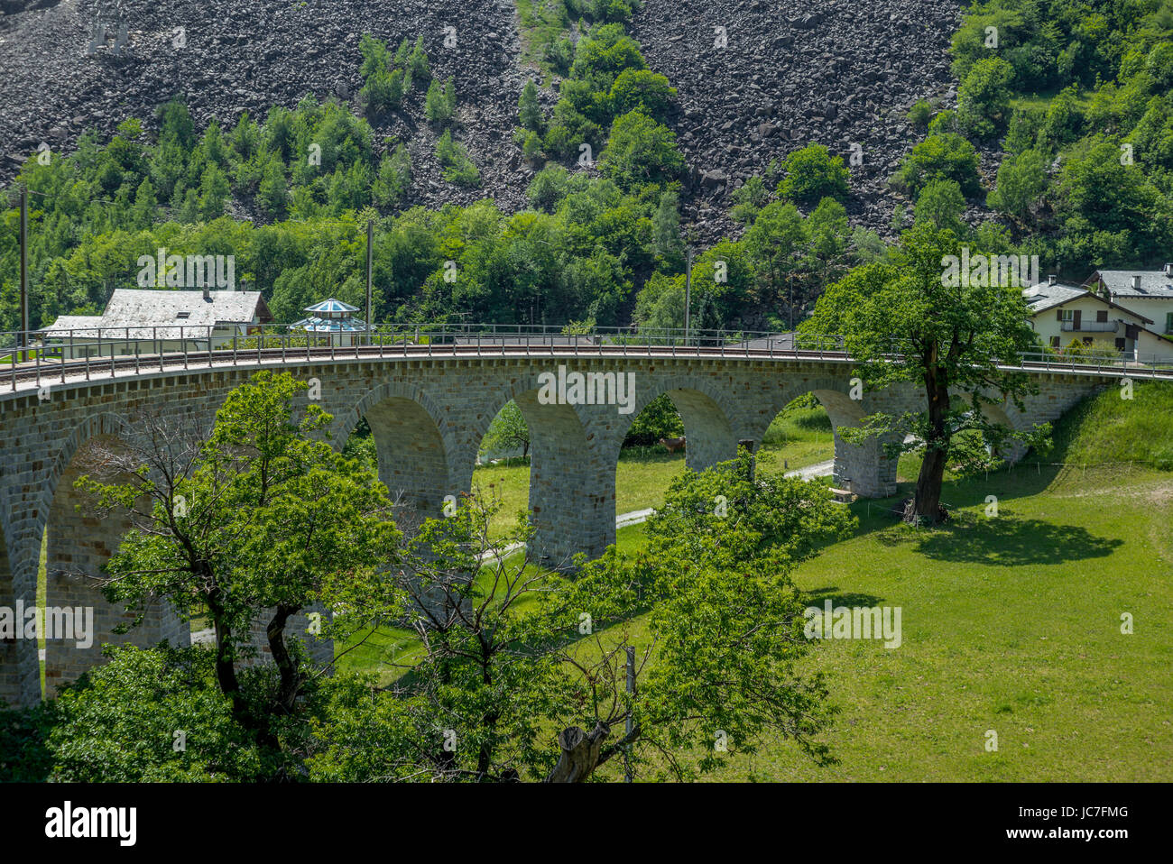 Circular viaduct bridge near Brusio on the Swiss Alps - 5 Stock Photo ...