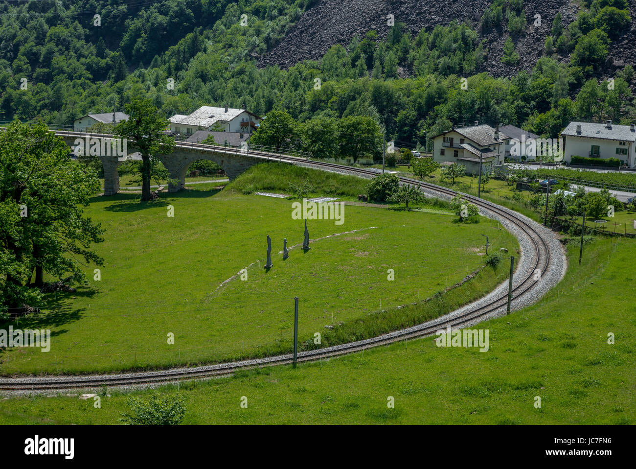 Circular viaduct bridge near Brusio on the Swiss Alps - 8 Stock Photo ...