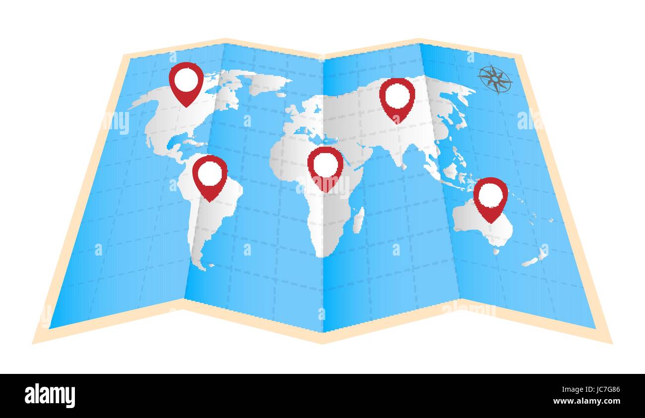 gps icon on a fold paper world map Stock Vector Image & Art - Alamy