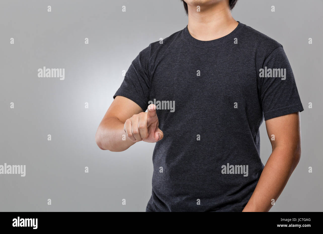 Man push on imaginary panel Stock Photo - Alamy