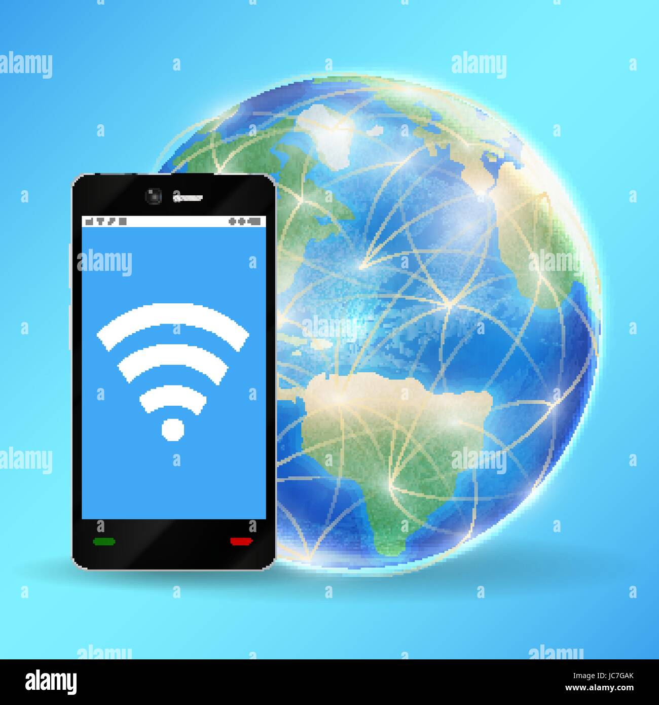 smartphone connect wifi with planet earth globe Stock Vector Image ...