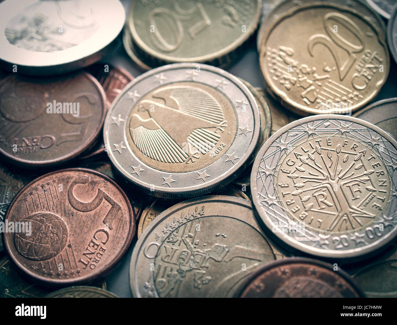 Vintage looking Euro coins money picture Stock Photo - Alamy