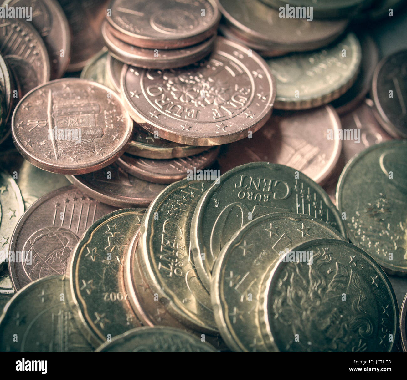 Vintage looking Range of Euro coins useful as a background Stock Photo ...