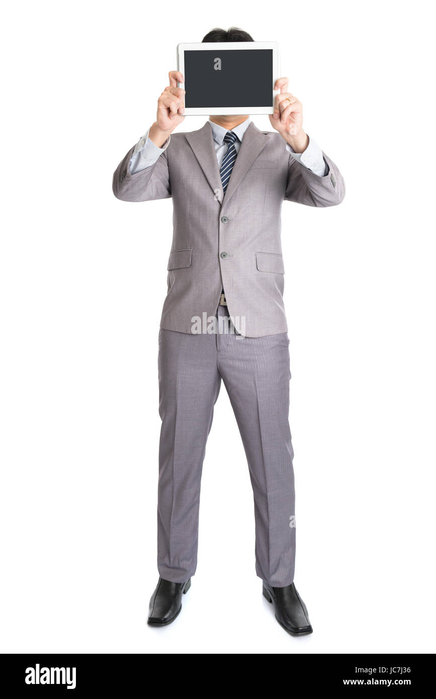 Full body Asian businessman hand holding digital computer tablet ...