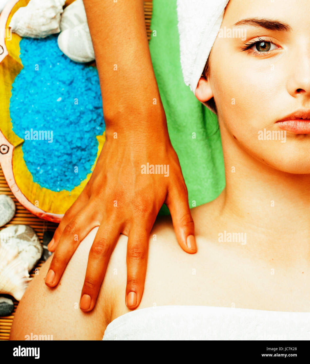 stock photo attractive lady getting spa treatment in salon, close up ...
