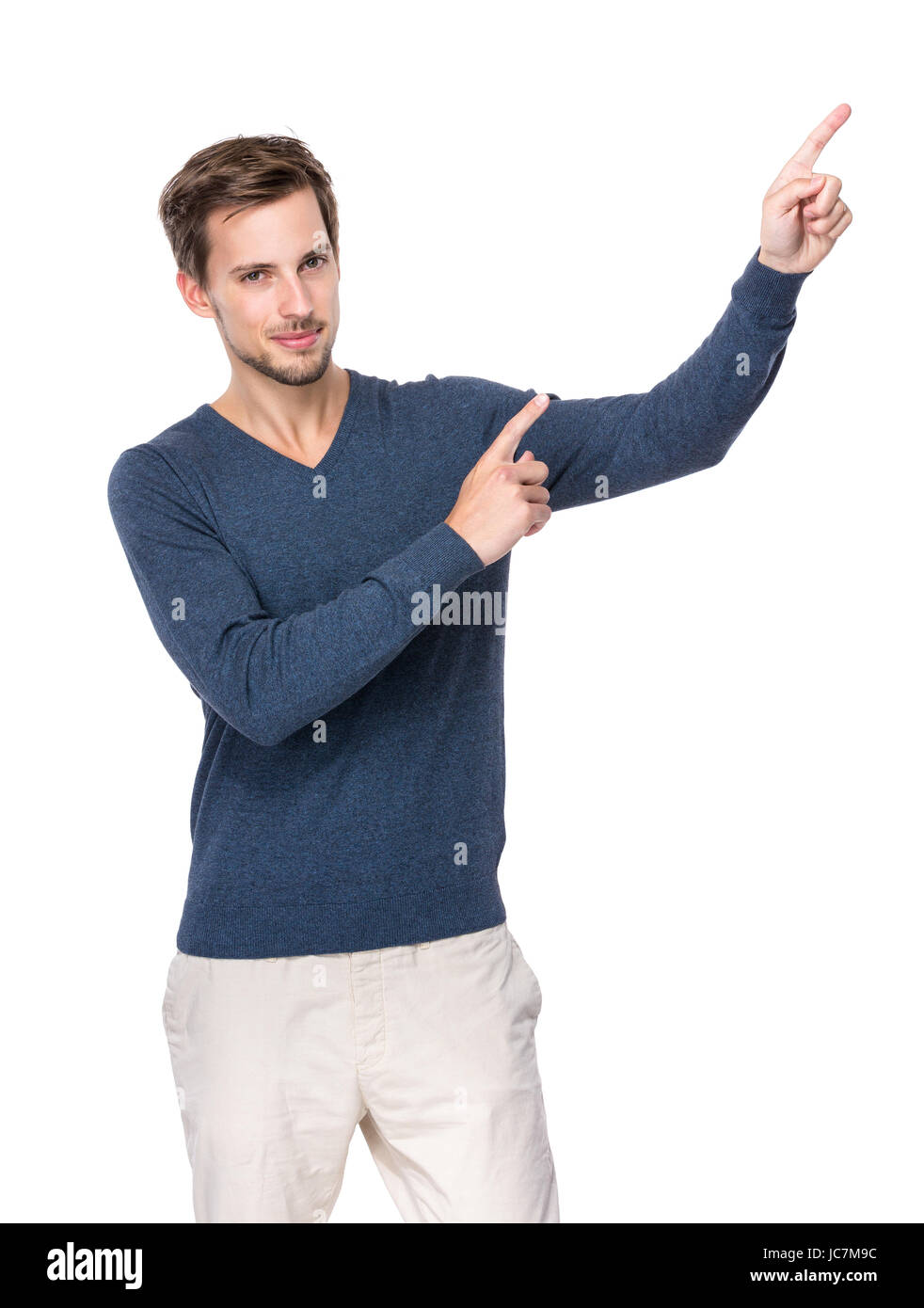 European man with two finger up Stock Photo - Alamy
